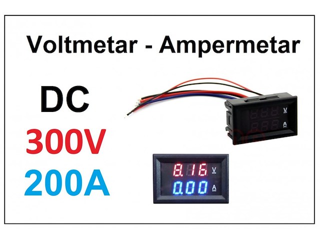 Voltmetar i Ampermetar DC 300V i 200A crveno-plavi