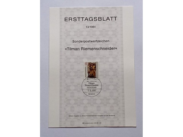 ETB Nemačka - Tilman Riemenschneider  - 1981.g