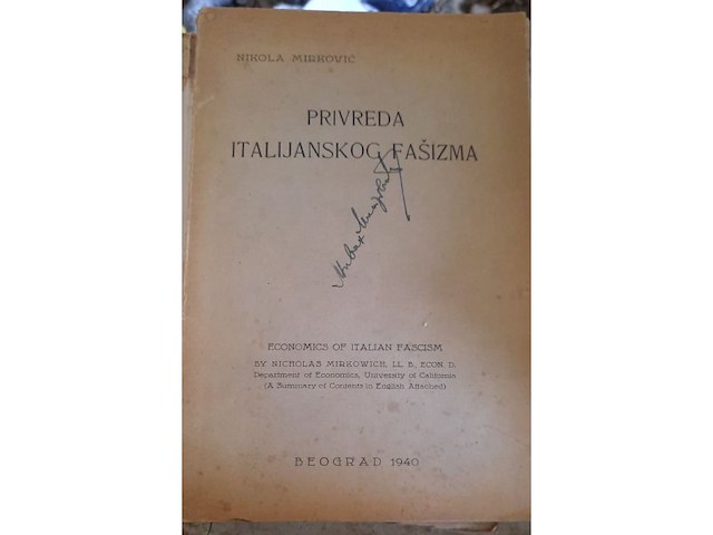 Nikola Mirković - Privreda italijanskog fasizma