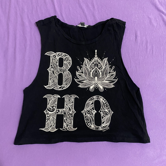 Crna boho croptop majica bez rukava