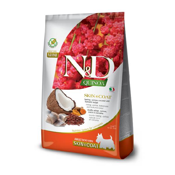 Farmina N&D Grain Free Quinoa Skin&Coat Herring, Coconut & Curcuma Mini – 2,5kg