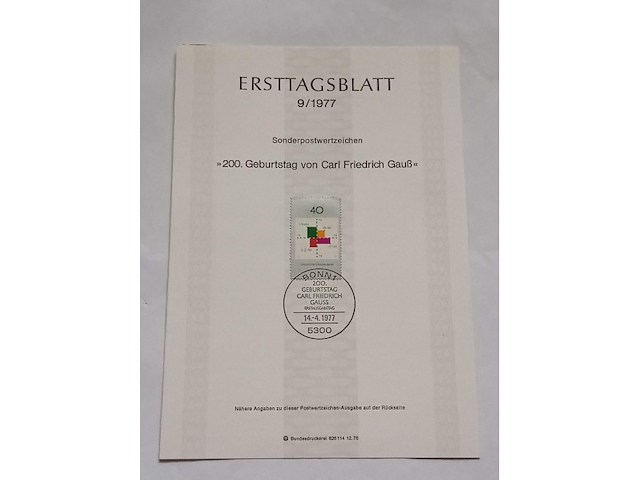 ETB Nemačka  - Geburtstag Von Carl Friedrich Gaub