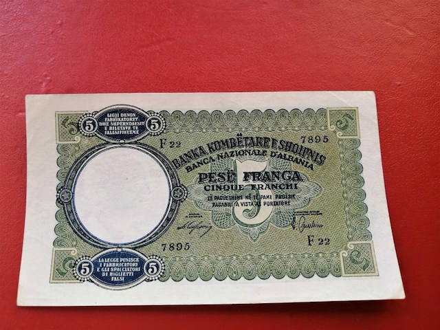 Albanija 5 franga 1939