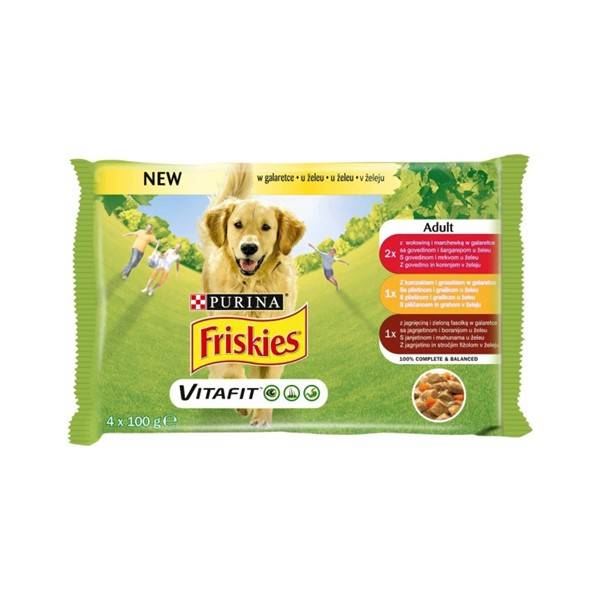 Friskies Dog sos Adult govedina, piletina i jagnjetina u želeu 4x100gr