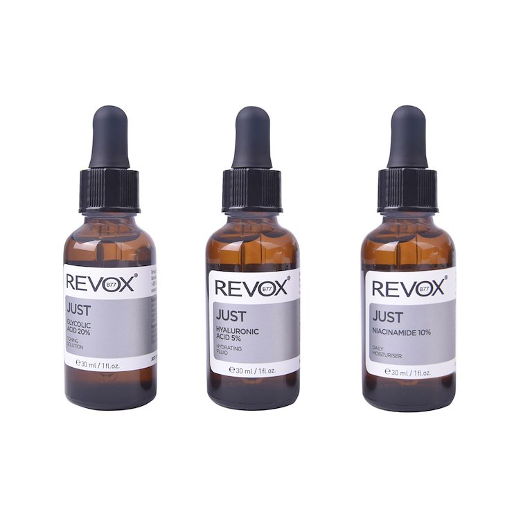 Set seruma za lice REVOX B77 Just Gylcolic Acid 20%, Hyaluronic Acid 5%, Niacinamide 10% 3x30ml