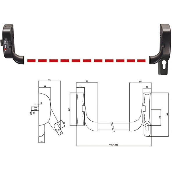 Mehanizam 92mm Antipanik Palmo crna ISEO