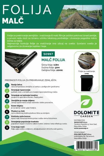 Malč folija crna Dolomite 20mic 0,8m x 50m