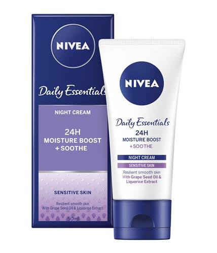 NIVEA ESSENTIAL 24H MOISTURE BOOST+SOOTHE SENSITIVE NIGH CREAM / 50ml / Ženski