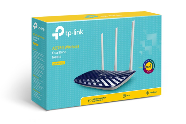 TP-LINK Wi-Fi Ruter AC750 Dual Band 300Mbps433Mbps (2.4GHz5GHz) 802.11ac, 1xWAN, 4xLAN, 3x ant' ( 'ARCHER C20' )