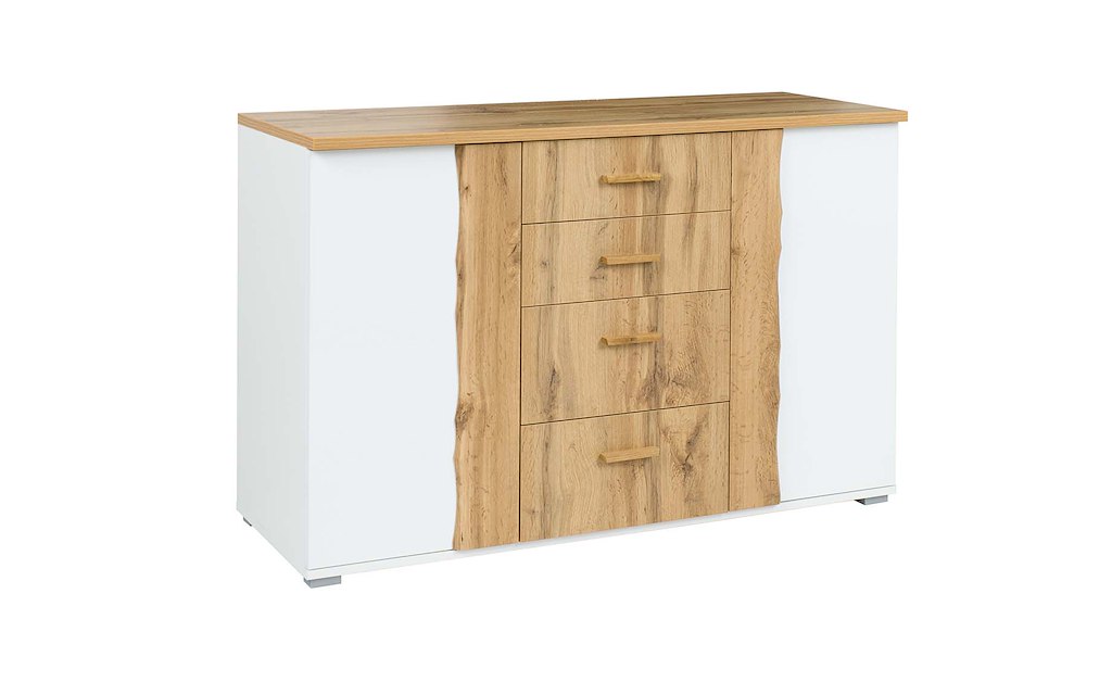 Wood komoda 2 vrata+4 fioke 130x45x82cm natur/bela