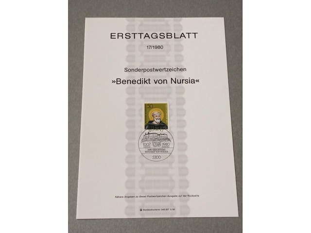 ETB Nemačka  - Benedikt Von Nursia - 1980.g