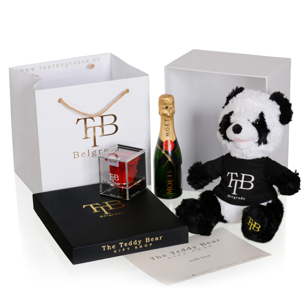Moet Mini, Pure Love™ ružu i Teddy Bear® Pandu™  30cm