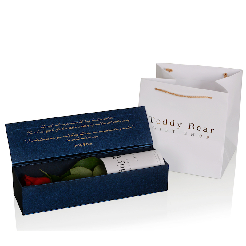 Teddy Bear ®Single Rose ™ Red – Navy Blue