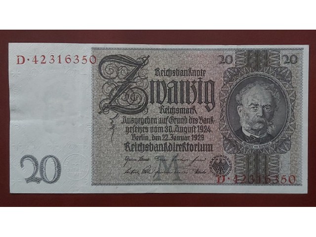 20 REICHSMARK 1929 aUNC