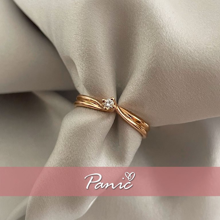 Dijamantski verenički prsten sa kamenom od 0.04 ct VS-GH, roze zlato