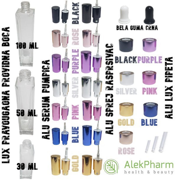 LUX PRAVOUGAONA PROVIDNA STAKLENA BOCA 30ml 50ml 100ml