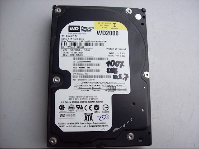 200 Gb WD sata  - 3.5 inca - WD2000JD - 100%