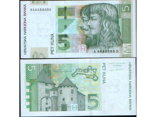 Hrvatska 5 Kuna 2001. P-37. UNC.