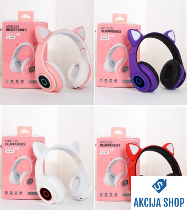 Bluetooth slušalice mačje uši B39 ljubičaste – Bluetooth slušalice mačje uši B39 ljubičaste