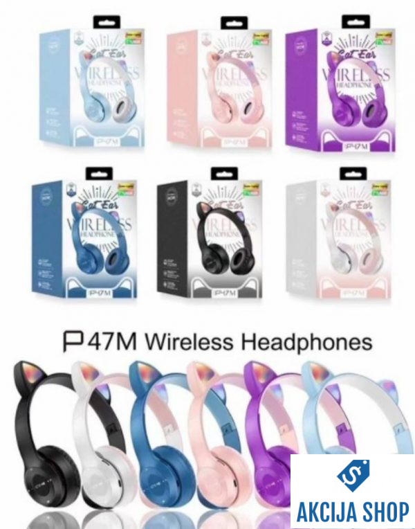Bluetooth slušalice mačje uši sa LED svetlom p47m – Bluetooth slušalice mačje uši sa LED svetlom p47m