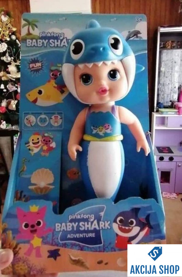 Baby shark gumena muzička lutka plava – Baby shark gumena muzička lutka plava
