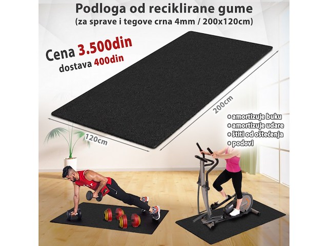 Podloga za sprave i tegove crna 4mm / 200x120cm