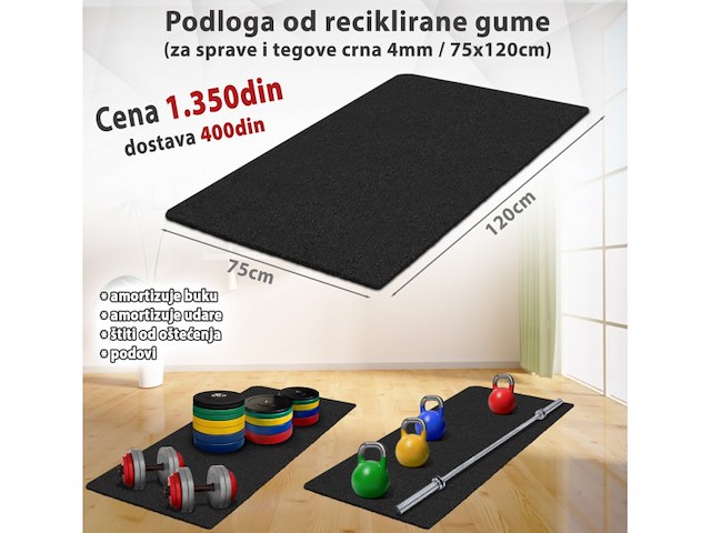 Podloga za sprave i tegove crna 4mm / 75x120cm