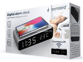 DAC-WPC-01-S Gembird Digitalni sat + alarm sa bezicnim punjenjem telefona, Silver