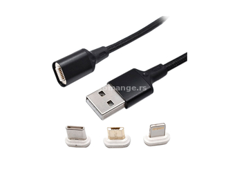 USB kabel magnetni, USB A- Micro B+USB-C+Apple,1m