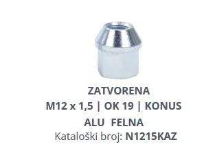 Matica točka M12x1.5 OK19 Konus Alu N1215KAZ 99M1215KAZ