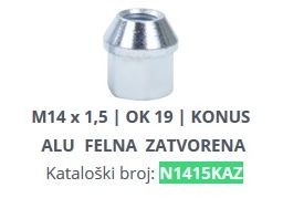 Matica točka M14x1.5 OK19 konus zatvorena za alu felne