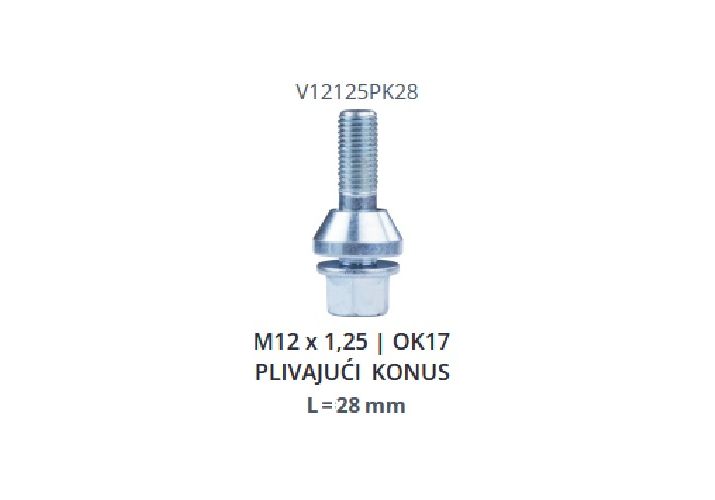 Zavrtanj točka M12x1.25x28 sa plivajućom konusnom podloškom ključ 17 V12125PK28