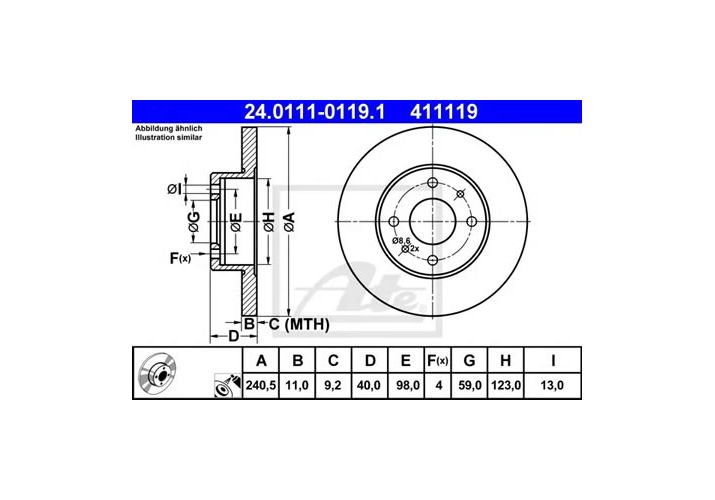 Disk prednji Punto 2 1.1 - 1.2 OEM 1541804 ATE 24.0111-0119.1 41119