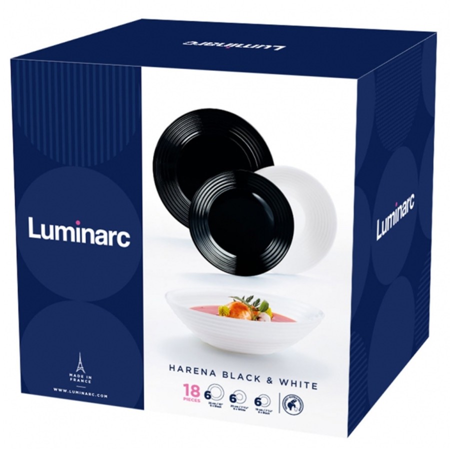 SET TANJIRA HARENA BLACK/WHITE 18/1 LUMINARC