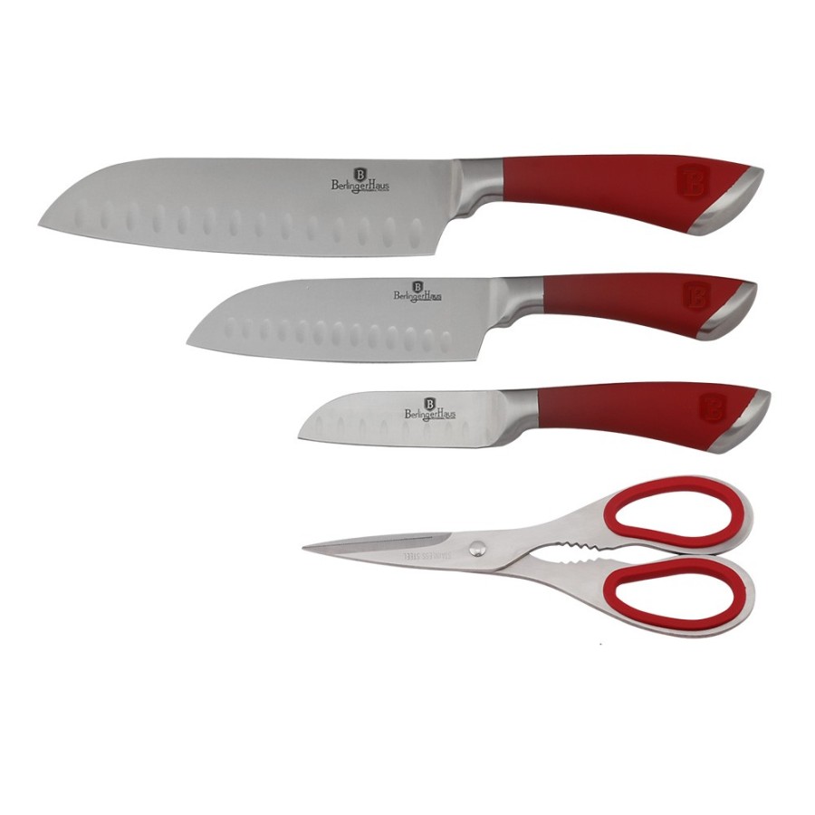 SET SANTOKU NOŽEVA 4 DELA SA MAKAZAMA CRVENI RM VELVET CHEF LINE