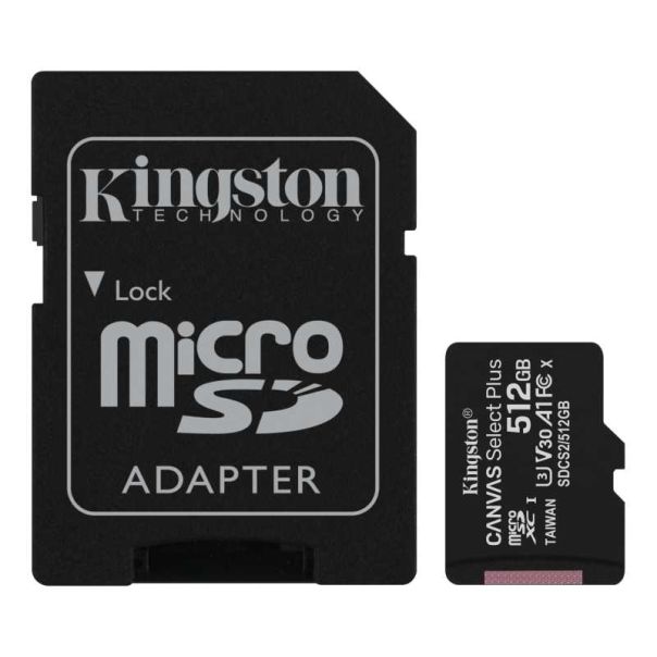 KINGSTON A1 MicroSDXC 512GB 100R class 10 SDCS2/512GB + adapter