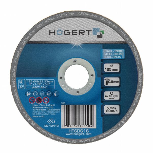 HOGERT Rezni disk za inox 125 mm ultra tanak 0.8 mm
