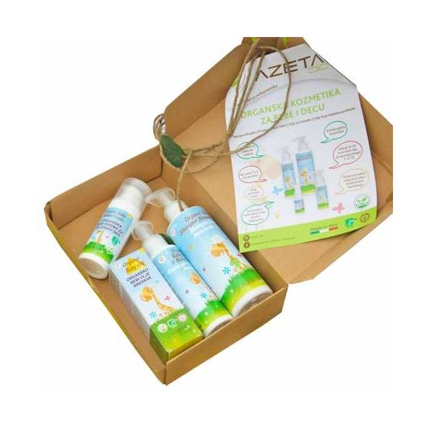 AZETABIO Organski paket -dobrodošla bebo - (šampon/kupka 200 ml, krema za lice i telo 100 ml, ulje 50 ml, krema za pelensku regiju 50 ml) 0+M
