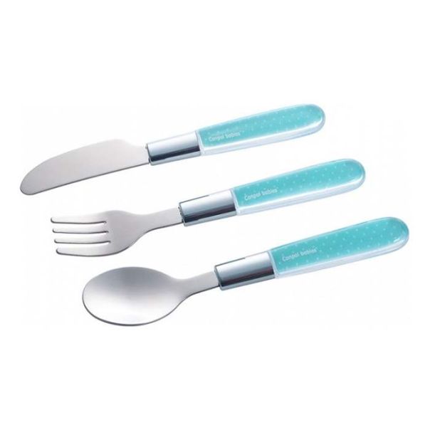 CANPOL Pribor - metalni set nož, viljuška i kašika za bebe 9/477 - plave boje