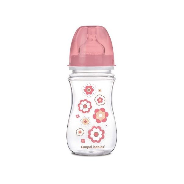 CANPOL Flašica za bebe sa širokim vratom 240 ml, Anticolic 35/217 "Easystart" - "Newborn Baby" pink