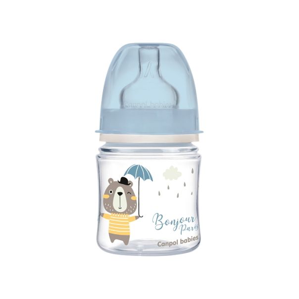 CANPOL Flašica za bebe sa širokim vratom 120 ml, pp - 35/231 plave boje "Dobar dan Pariz"
