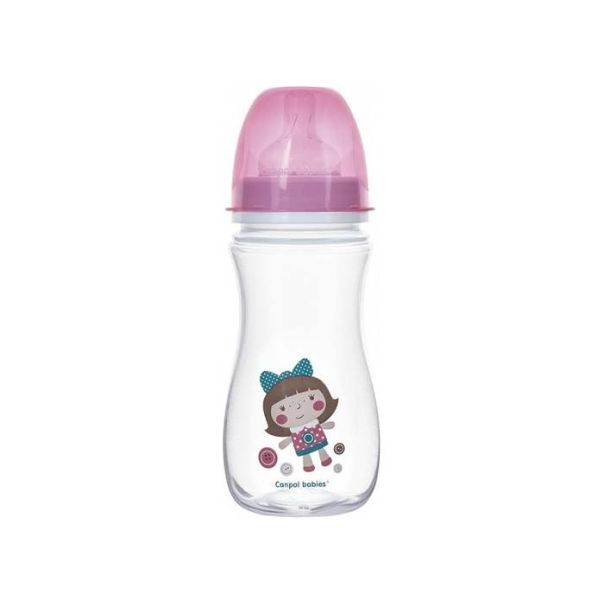 CANPOL Flašica za bebe sa širokim vratom 300 ml, Anticolic - "Easystart"- Igračke pink lutka