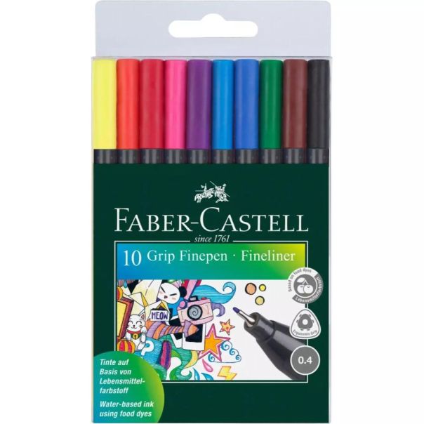 FABER CASTELL Fineliner flomasteri Grip, set 1/10 151610