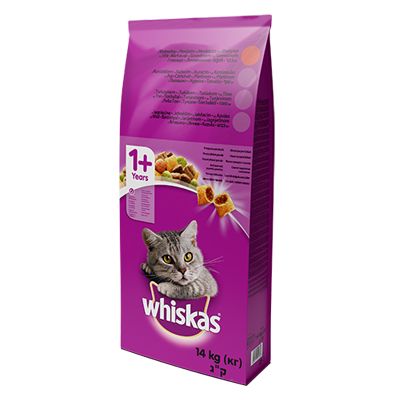 Whiskas govedina 1+ kompletna hrana za odrasle mačke 14kg.