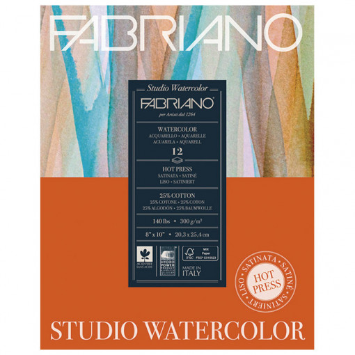 Blok Studio Watercolour 20,3x25,4cm 12L 300g (hot pressed/grana satinata) Fabriano 19123001
