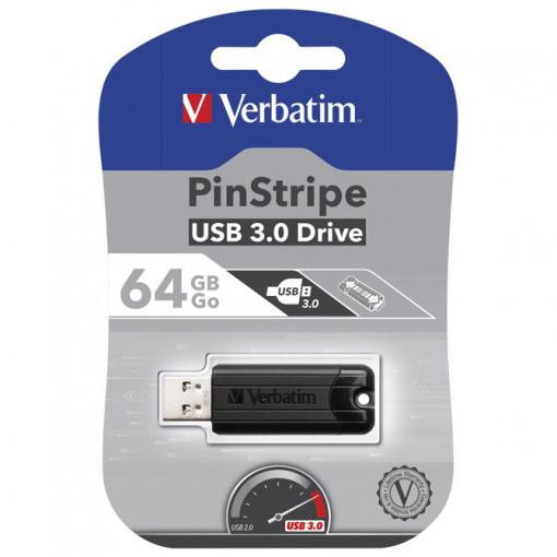 Memorija USB 3.0 64Gb PinStripe Verbatim 49318 crna blister