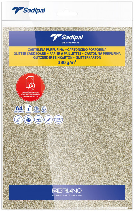 Papir glitter A4 330g pk3 Sadipal Fabriano S0020302 zlatni