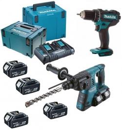 MAKITA® Set DLX2136PMJ Aku. bušilica-obvrtač DDF482 + Aku. bušilica čekić DHR263