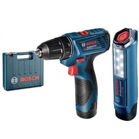 BOSCH SET aku bušilica GSR 120 LI + aku lampa GLI 12V-300, 2x2.0Ah (06019G8004)