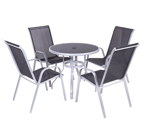 Baštenska garnitura sto sa sivim staklom + 4 stolice Como